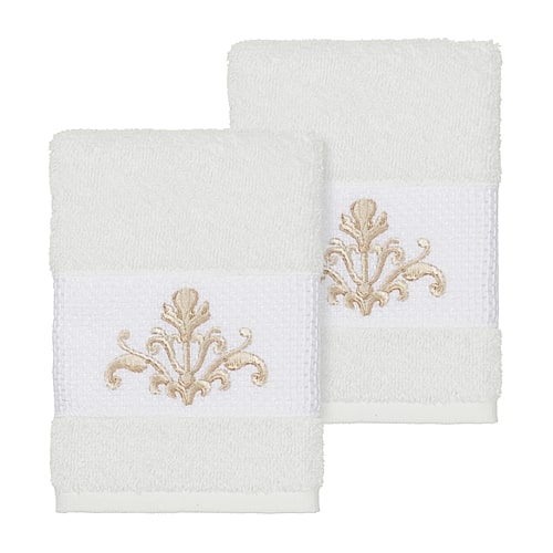 Linum Home Scarlet 2-Pc. Embellished Washcloth Set - White