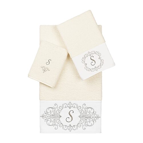 Linum Home Turkish Cotton Monica Embellished Towel 3 Piece Set - Cream - Cream - S