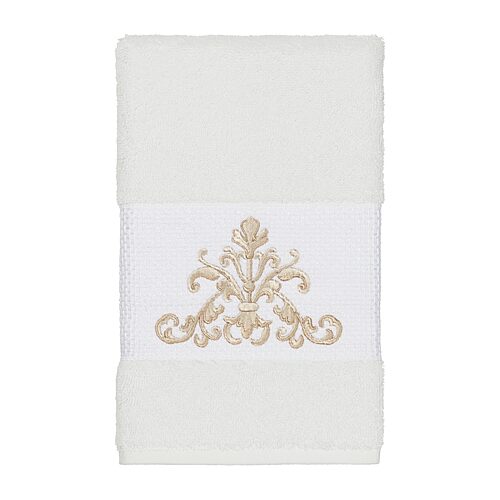 Linum Home Turkish Cotton Scarlet Embellished Hand Towel - White