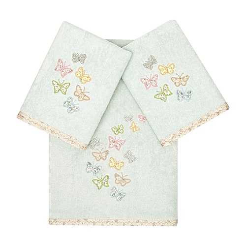 Linum Home Turkish Cotton Mariposa Embellished 3-Pc. Bath Towel Set - Aqua