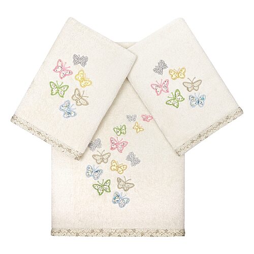 Click here for Linum Home Turkish Cotton Mariposa Embellished 3-P... prices