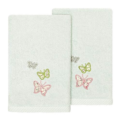 Linum Home Turkish Cotton Mariposa Embellished 2-Pc. Fingertip Towel Set - Aqua