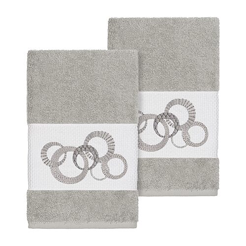 Linum Home Annabelle 2-Pc. Embellished Hand Towel Set - Light Grey