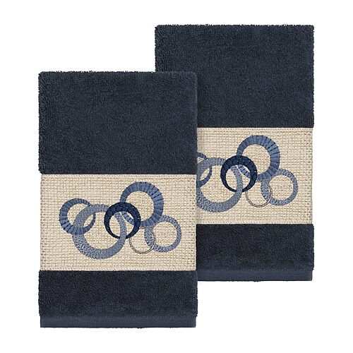 Linum Home Annabelle 2-Pc. Embellished Hand Towel Set - Navy