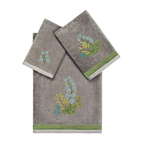 Linum Home Turkish Cotton Botanica Embellished 3-Pc. Bath Towel Set - Charcoal
