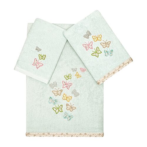 Linum Home Turkish Cotton Mariposa Embellished 3-Pc. Bath Towel Set - Aqua