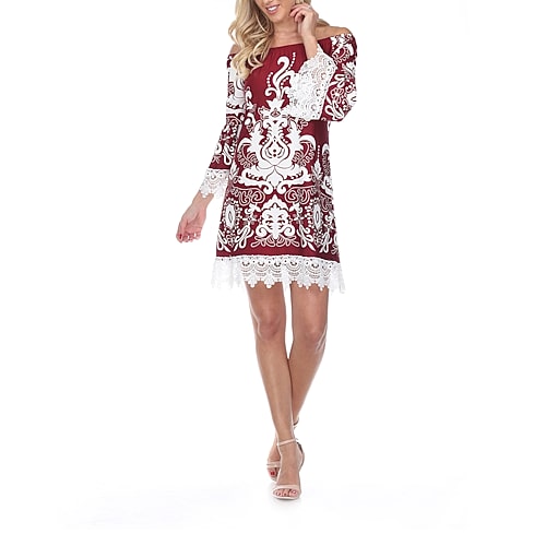 Click here for Womens White Mark Damask Lace Trimmed Shift Dress prices