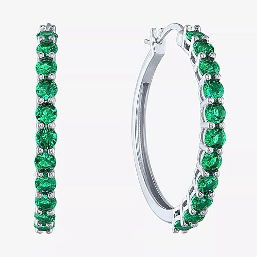 Click here for Lab Created Green Gemstone Sterling Silver 30mm Ho... prices