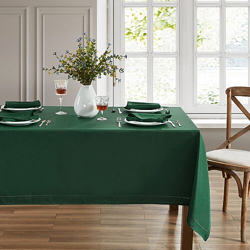Alison Eyelet Punched Border Fabric Tablecloth 52 x 52 - Forest