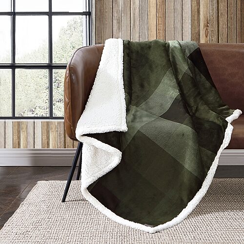 Click here for Eddie Bauer Pine Plaid Plush Fleece Reversible Thr... prices