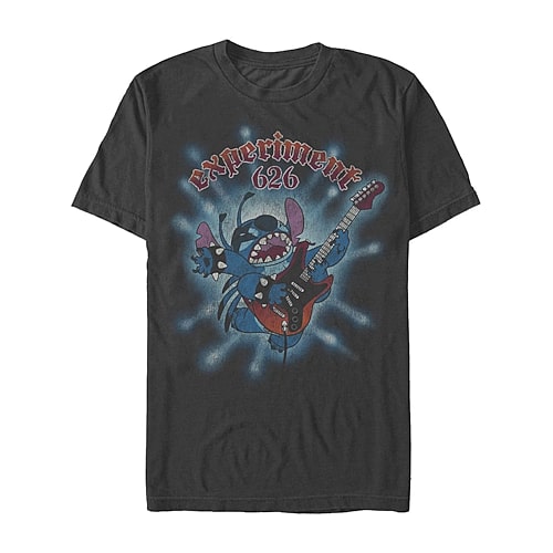 Lilo Stitch Mens Stitch Rocks Out Short Sleeve T-Shirt - Black