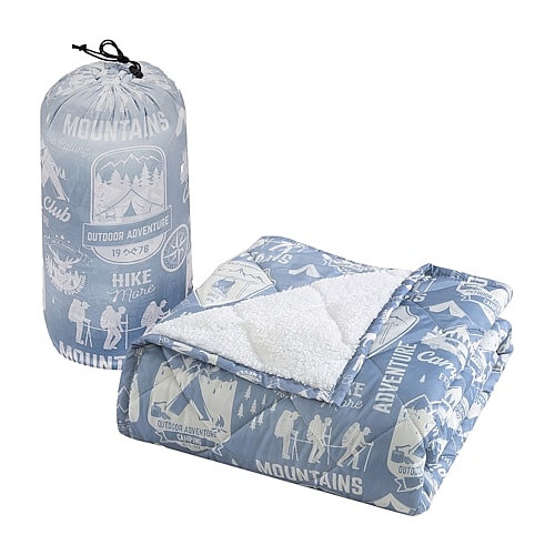 Coleman Indoor Outdoor Reversible Water Resistant Sherpa Reversible Midweight Throw  One Size  Blue