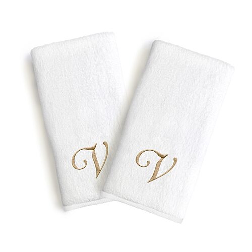 Linum Home Linum Font Monogrammed Luxury 100 Turkish Cotton Novelty 2-Piece Hand Towels  16 x 30 - Gold - V