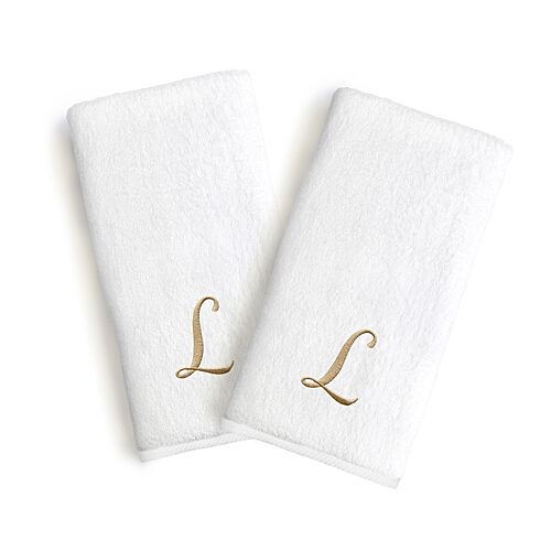 Linum Home Linum Font Monogrammed Luxury 100 Turkish Cotton Novelty 2-Piece Hand Towels  16 x 30 - Gold - L