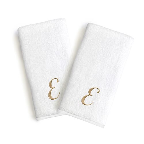 Linum Home Linum Font Monogrammed Luxury 100 Turkish Cotton Novelty 2-Piece Hand Towels  16 x 30 - Gold - E