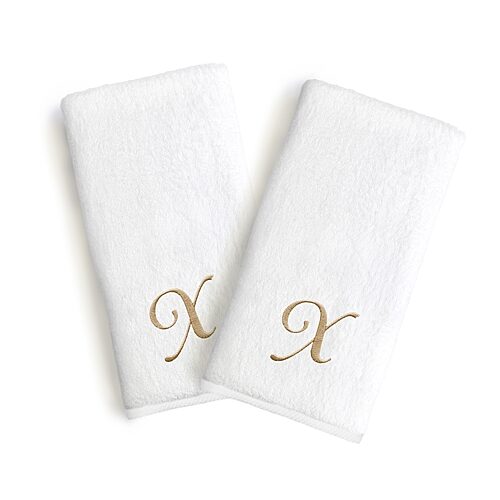 Linum Home Linum Font Monogrammed Luxury 100 Turkish Cotton Novelty 2-Piece Hand Towels  16 x 30 - Gold - X