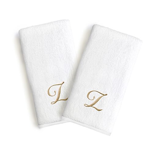 Linum Home Linum Font Monogrammed Luxury 100 Turkish Cotton Novelty 2-Piece Hand Towels  16 x 30 - Gold - Z