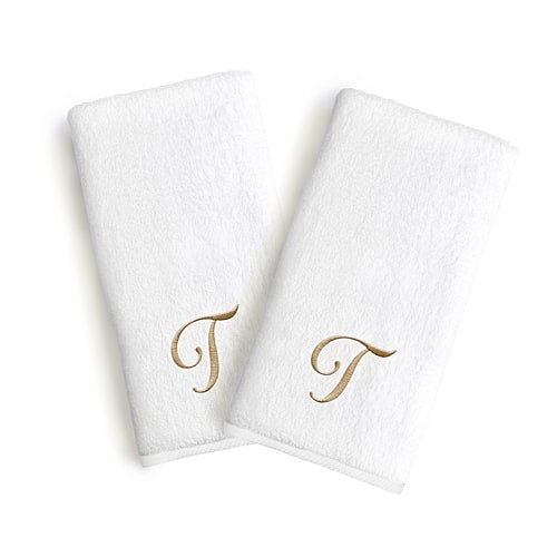 Linum Home Linum Font Monogrammed Luxury 100 Turkish Cotton Novelty 2-Piece Hand Towels  16 x 30 - Gold - T