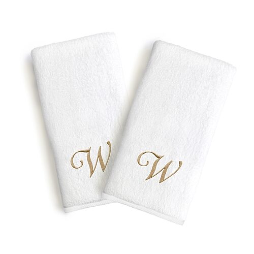 Linum Home Linum Font Monogrammed Luxury 100 Turkish Cotton Novelty 2-Piece Hand Towels  16 x 30 - Gold - W