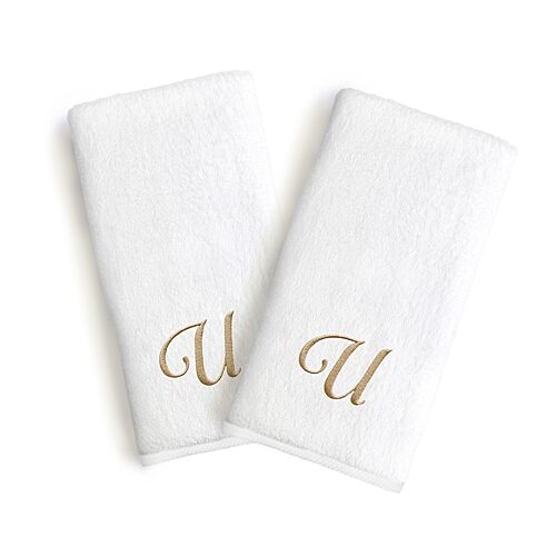Linum Home Linum Font Monogrammed Luxury 100 Turkish Cotton Novelty 2-Piece Hand Towels  16 x 30 - Gold - U