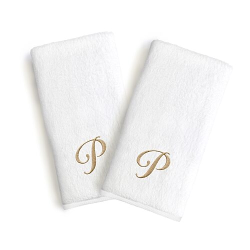 Linum Home Linum Font Monogrammed Luxury 100 Turkish Cotton Novelty 2-Piece Hand Towels  16 x 30 - Gold - P