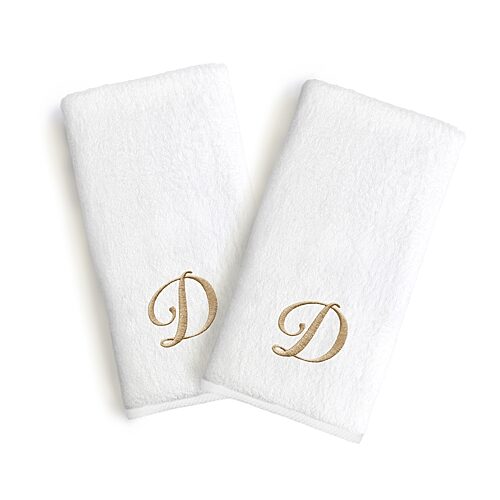 Linum Home Linum Font Monogrammed Luxury 100 Turkish Cotton Novelty 2-Piece Hand Towels  16 x 30 - Gold - D