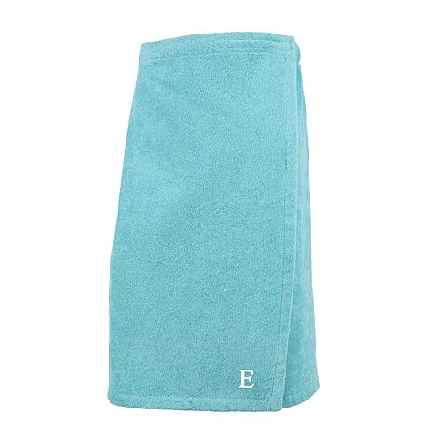 Linum Home 100 Turkish Cotton Terry Personalized Womens Bath Wrap - Aqua - Aqua E