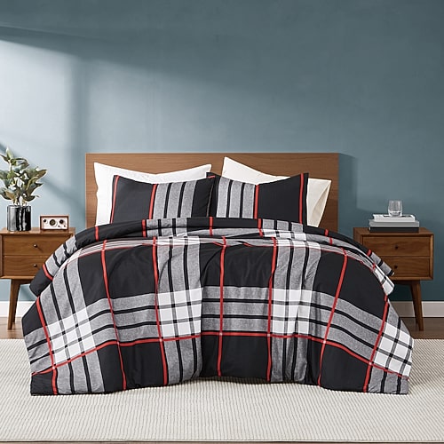 Truly Soft Danbury Plaid Comforter Set  One Size  Black