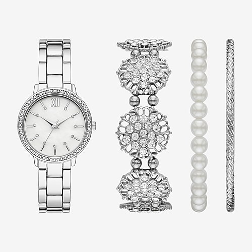 Click here for Ladies Sets Womens Crystal Accent Silver Tone 4-pc... prices