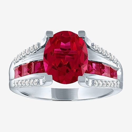Click here for Womens Lab Created Red Ruby Sterling Silver Halo C... prices