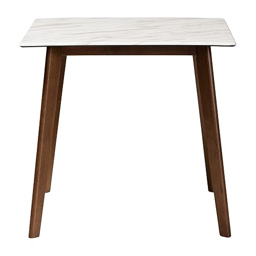 Baxton Studio Kaylee Mid-Century Modern Transitional 31.5 Finished Wood Dining Table with Faux Marble Tabletop - Marble  Walnut Brown