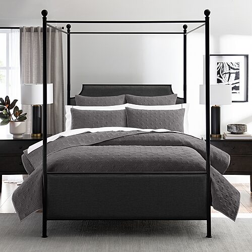 Fieldcrest Diamond Velvet Quilt  One Size  Gray