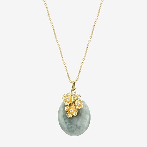 Click here for Womens Genuine Green Jade 18K Gold Over Silver Flo... prices