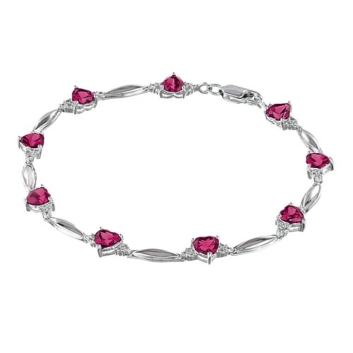 Click here for Lab-Created Ruby Heart-Shaped Sterling Silver Brac... prices