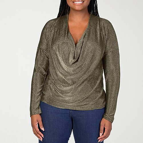 Click here for Plus Size 24/7 Comfort Apparel Cowl Neck Shimmery... prices