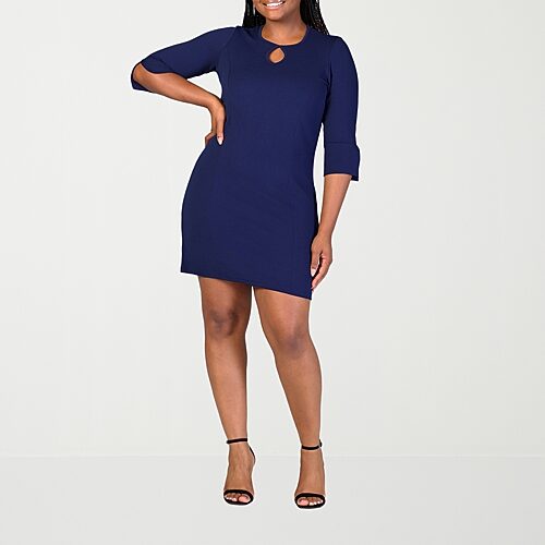 24seven Comfort Apparel Plus Size Three Quarter Sleeve Mini Dress - Navy
