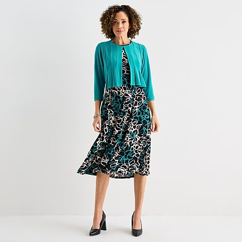 Click here for Danny & Nicole Womens Midi Floral Jacket Dress  X-... prices