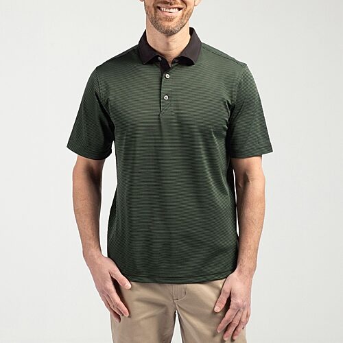 Cutter & Buck Mens Virtue Eco Pique Micro Stripe Recycled Polo - Navy blue/white