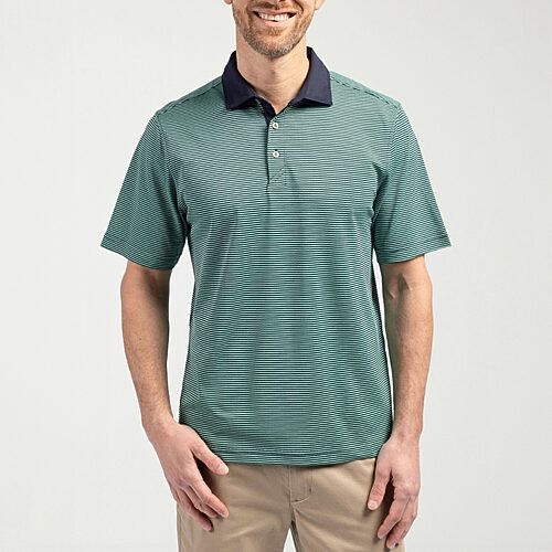 Cutter & Buck Mens Virtue Eco Pique Micro Stripe Recycled Polo - Navy blue/white