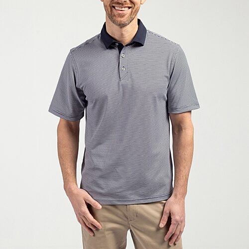 Cutter & Buck Mens Virtue Eco Pique Micro Stripe Recycled Polo - Navy blue/white
