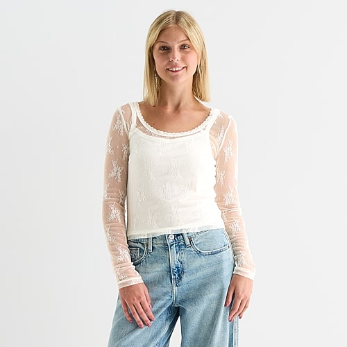 Click here for Arizona Womens Juniors Round Neck Long Sleeve Laye... prices