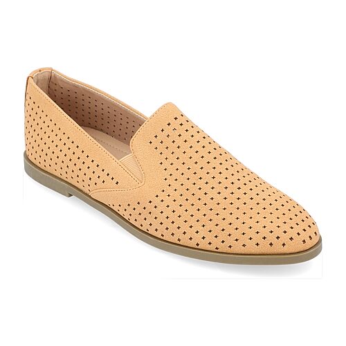 Journee Collection Womens Lucie Perforated Slip On Loafers - Tan