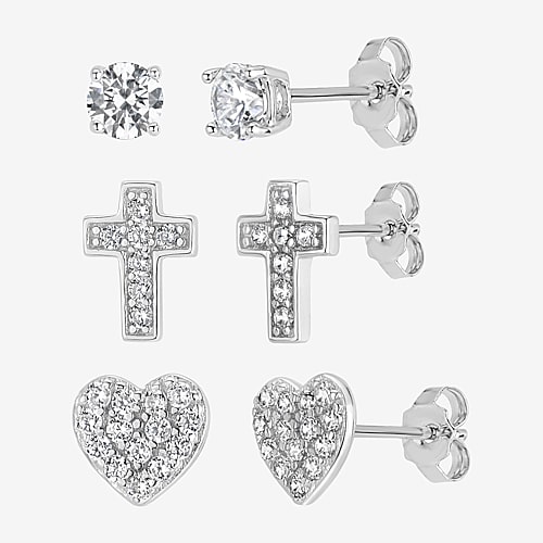 Click here for Womens Cubic Zirconia Sterling Silver Heart 3 Pair... prices