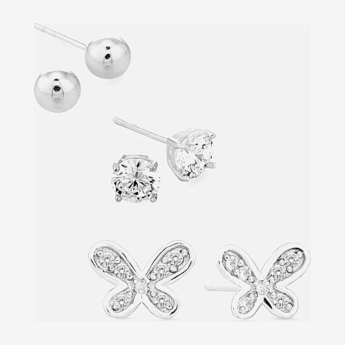 Click here for Womens Cubic Zirconia Sterling Silver Ball 3 Pair... prices