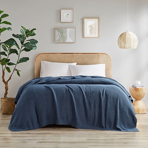 Click here for Ink+Ivy Bree Classic Knit Blanket  King - Indigo prices