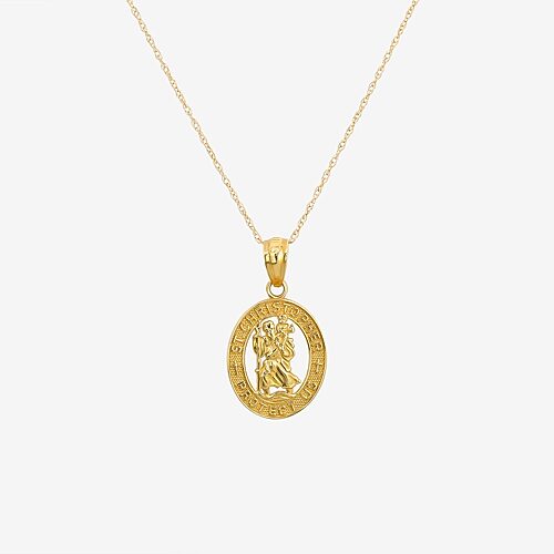 Click here for Saint Christopher Girls 14K Gold Oval 13 Inch Pend... prices
