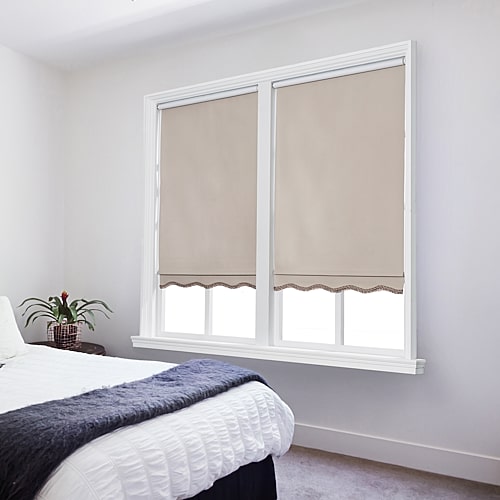 Click here for Paige Cut-To-Width Cordless Blackout Fringed Rolle... prices