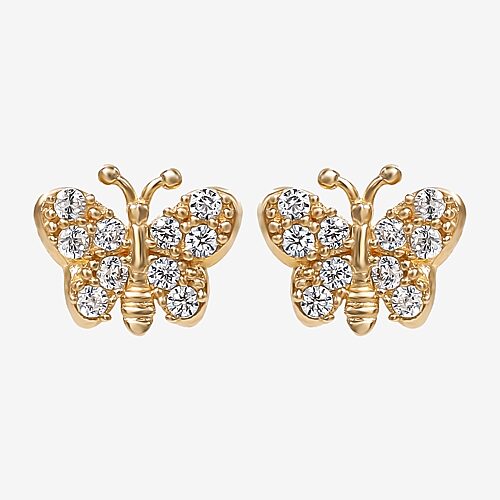 Click here for Cubic Zirconia 14K Gold 4.6mm Butterfly Stud Earri... prices
