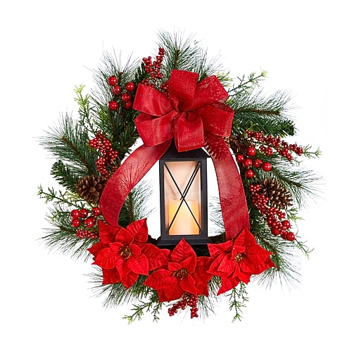 Click here for Nearly Natural Pre-Lit Wreath  One Size  Red prices