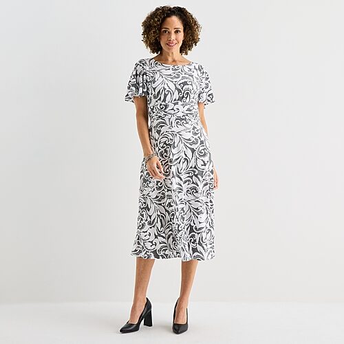 Click here for Perceptions Womens Midi Round Neck Short Sleeve Fl... prices